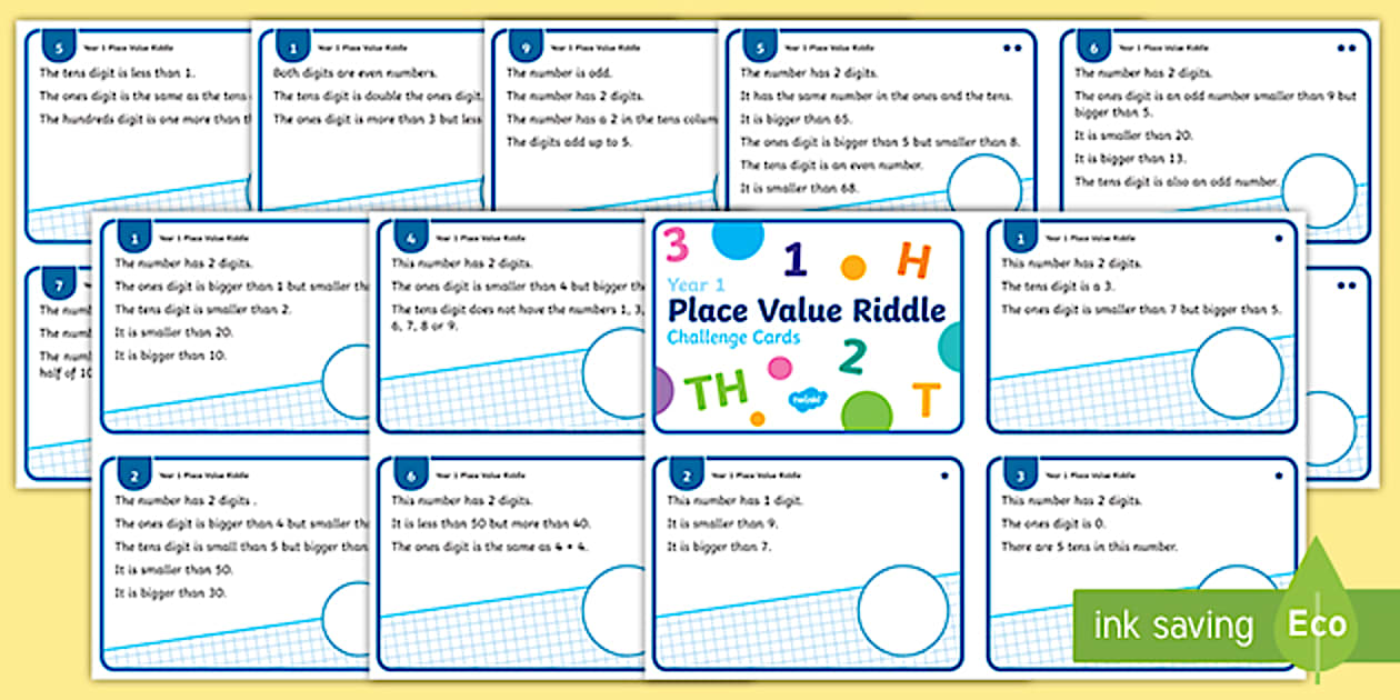 Place Value Riddles - Year 1 Differentiated Challenge Cards
