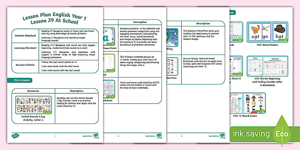 Lesson Plan English Year 1 Lesson 29 At School - Twinkl