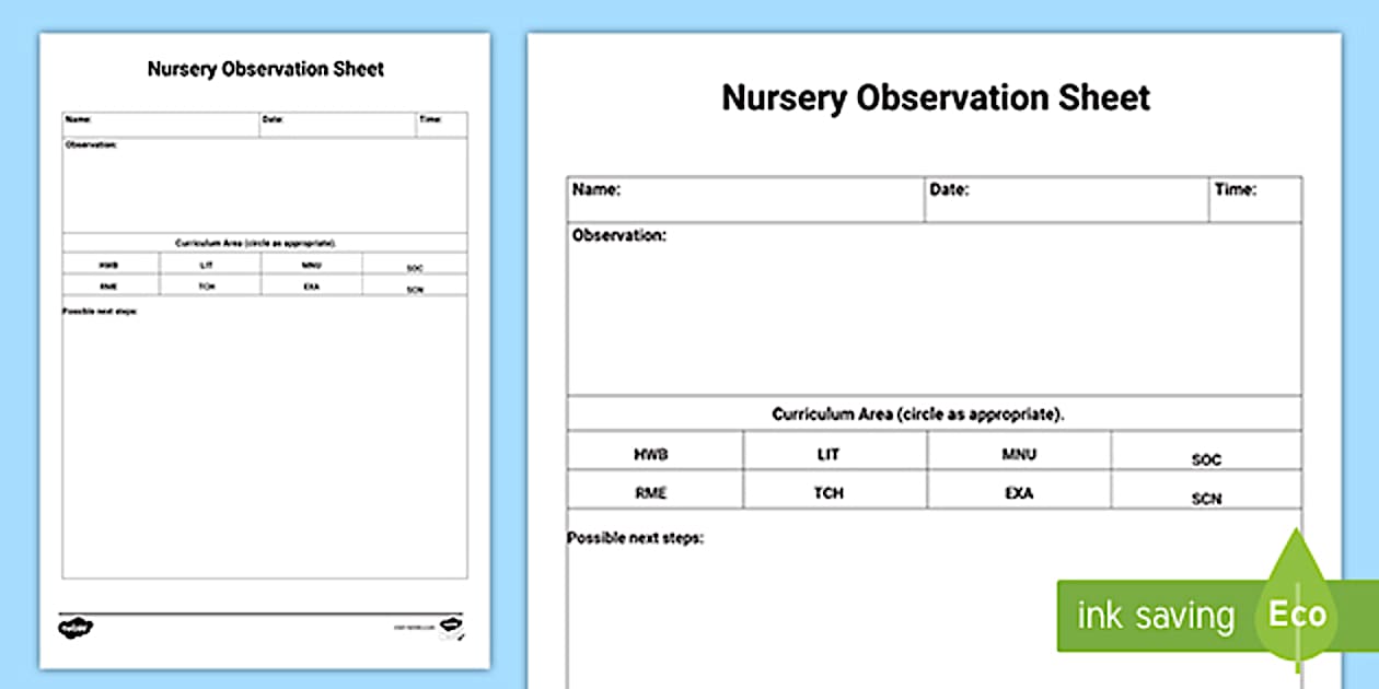 Nursery Observations Sheet - Early Years (teacher made)