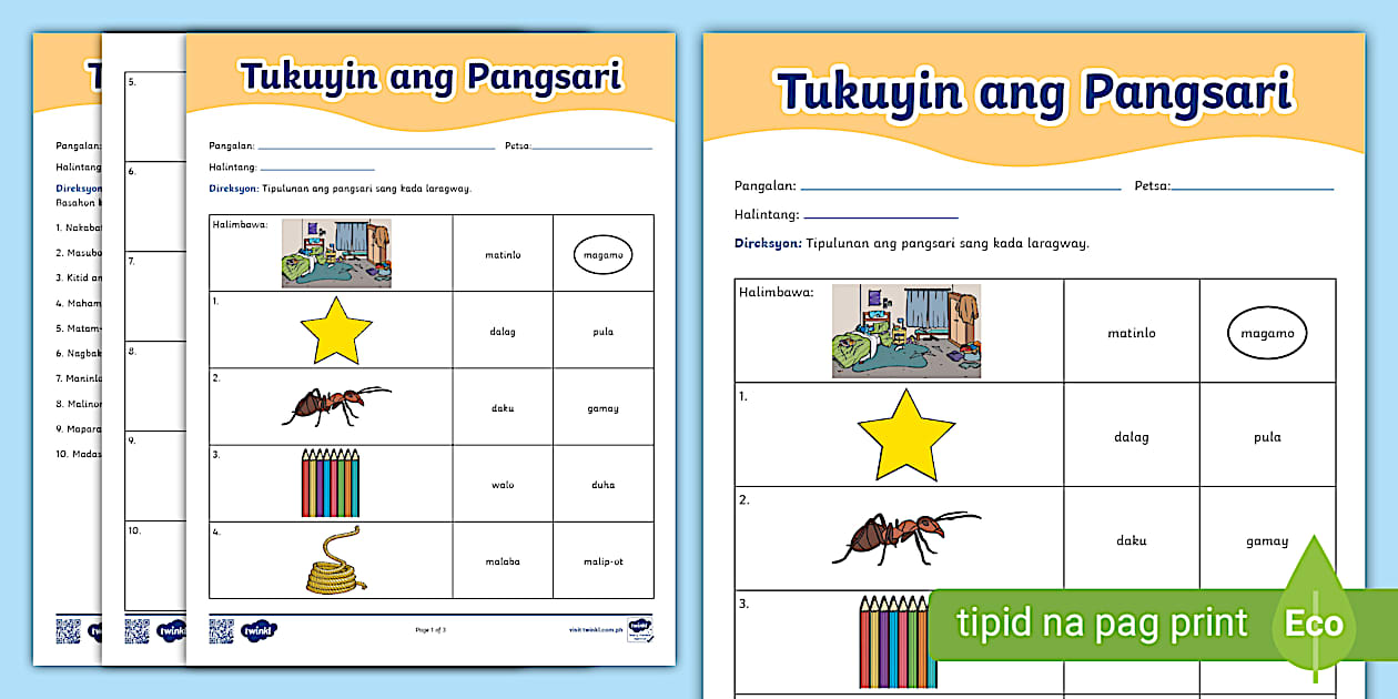 Tukuyin ang Pang-Uri Worksheets - Hiligaynon | Philippines | Twinkl