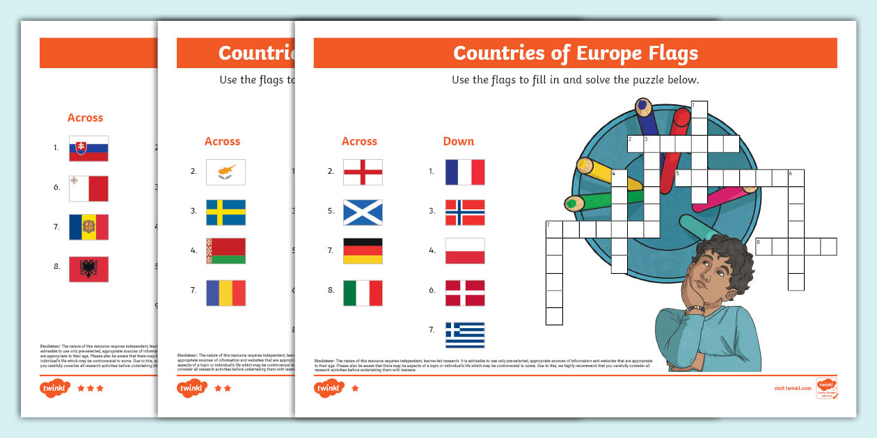 Countries of Europe Flags Crossword - Twinkl