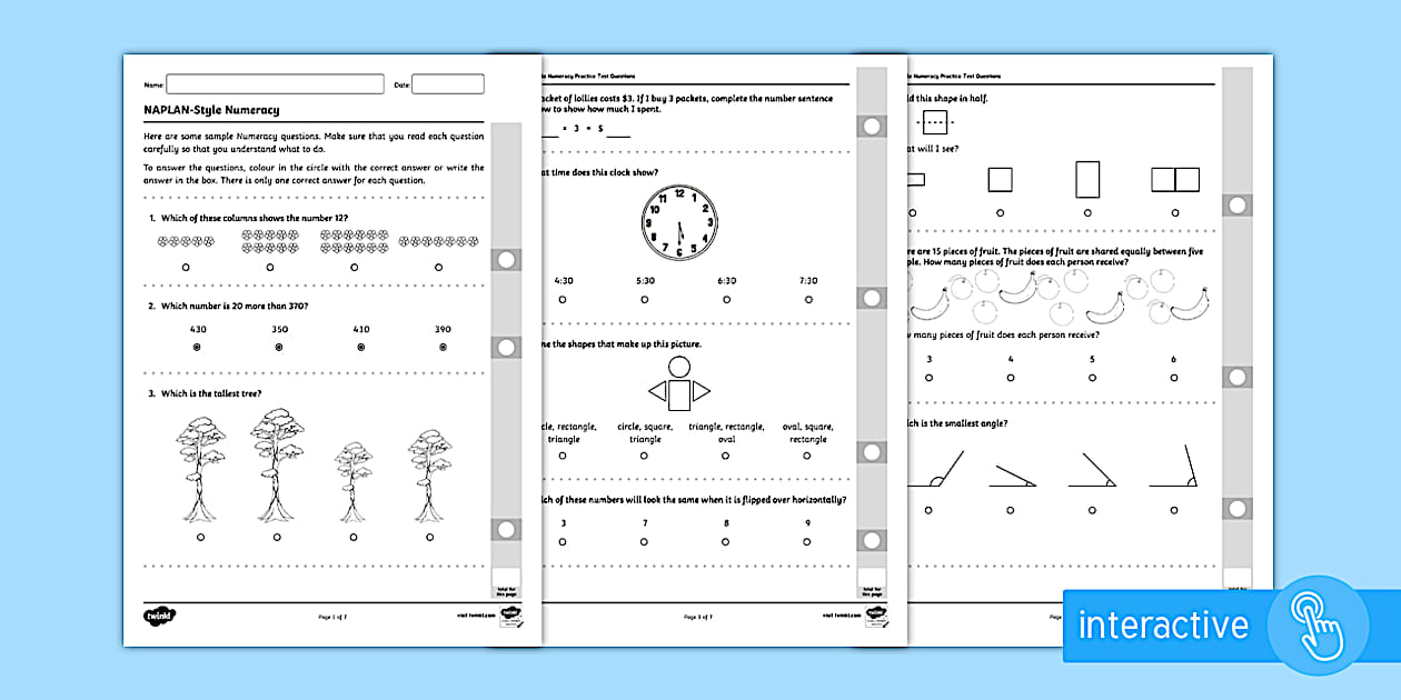 Year 3 NAPLAN-Style Interactive PDF Practice Test - Set 1