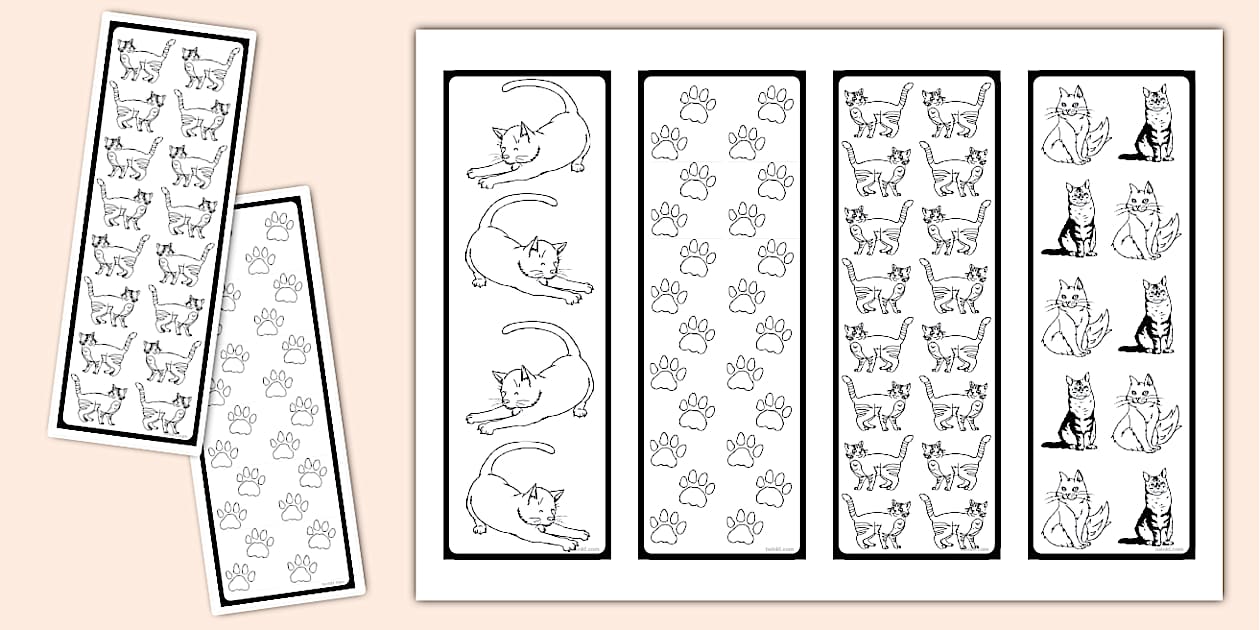 Cat Colouring Bookmarks (teacher made) - Twinkl
