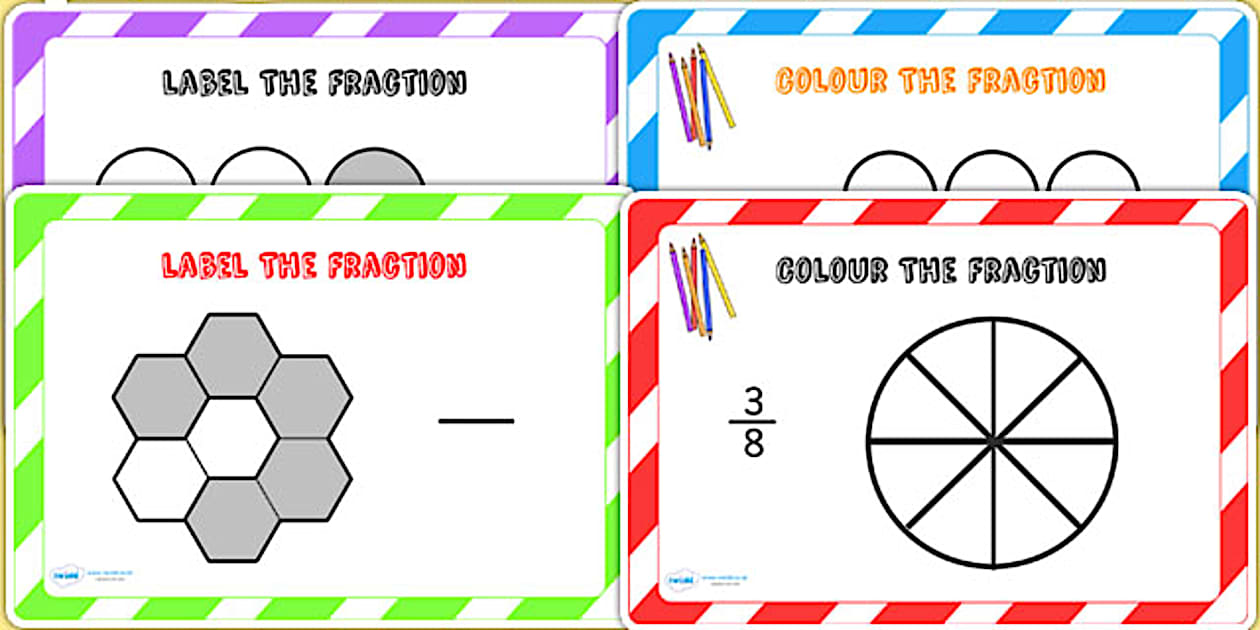 Colour and Label the Fractions Challenge Cards - Twinkl