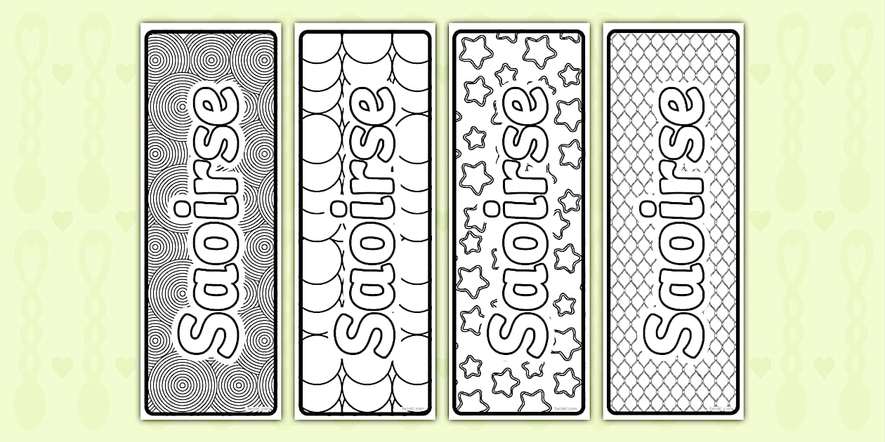 Saoirse Name Simple Colouring Bookmarks (teacher made)