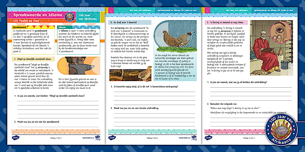 100 Jaar Van Afrikaans : Spreekwoorde en Idiome Uit Toeka Se Dae