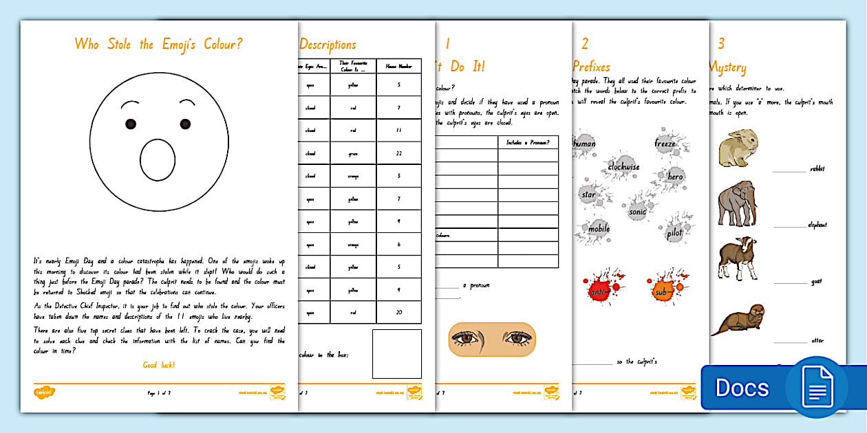 😊 Who Stole the Emoji's Colour? Literacy Mystery Game