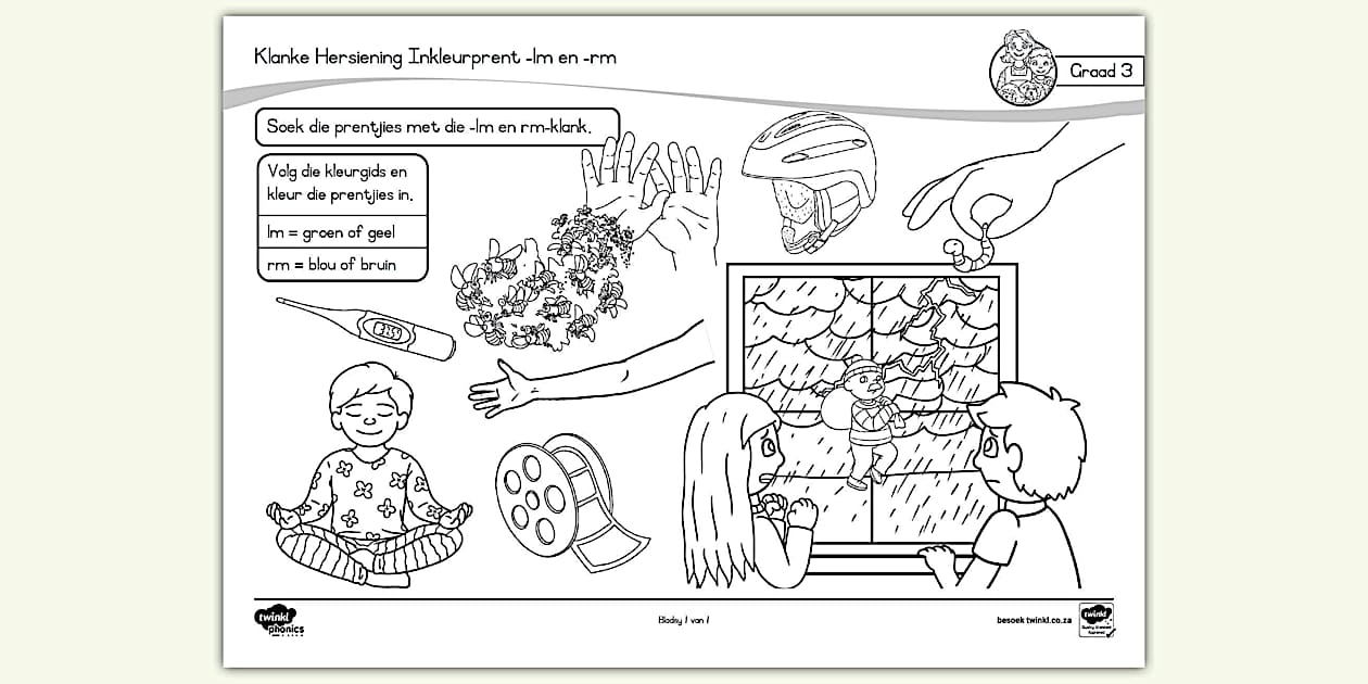 Graad 3 Klanke Hersiening Inkleurprent -lm, -rm - Twinkl
