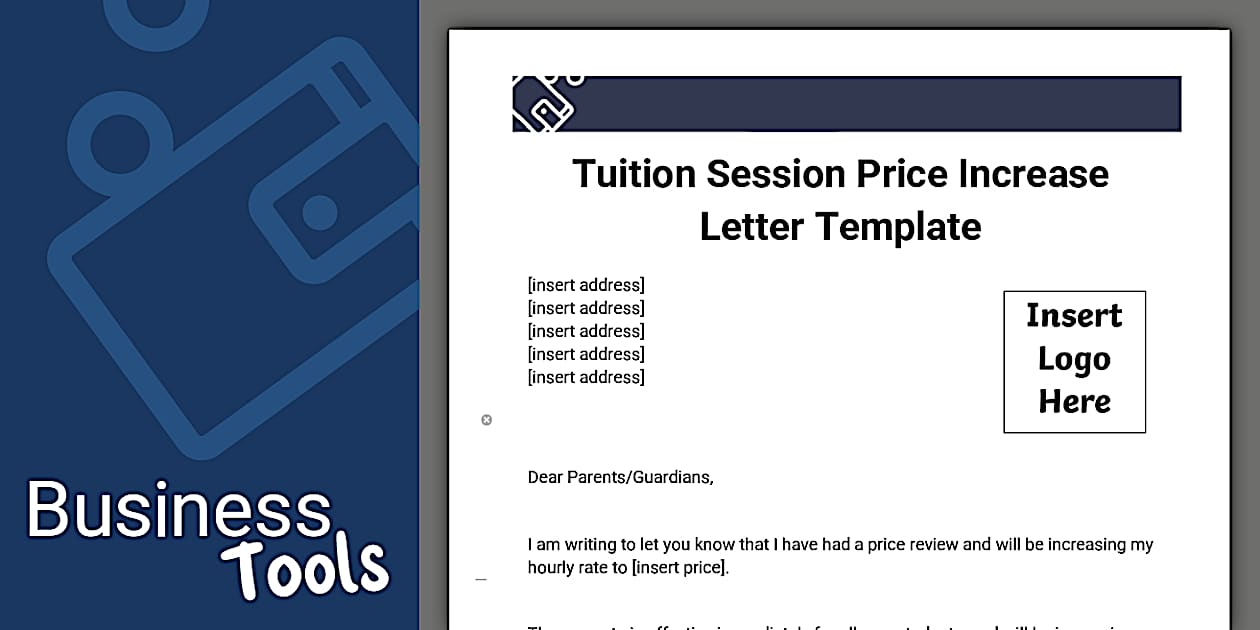 Tuition Session Price Increase Letter Template - Twinkl