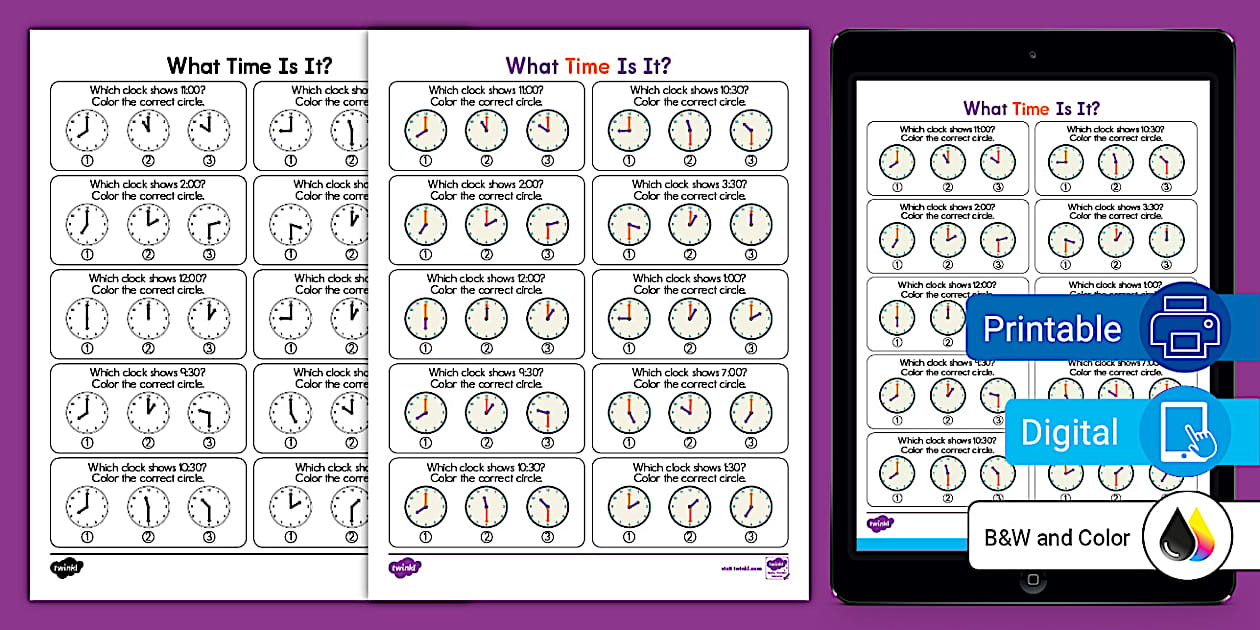 Clock Worksheets Grade 1 | Math | Twinkl USA (teacher made)