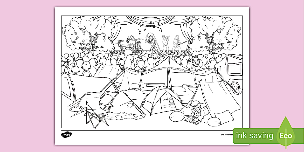 Campsite Colouring Page (teacher made) - Twinkl