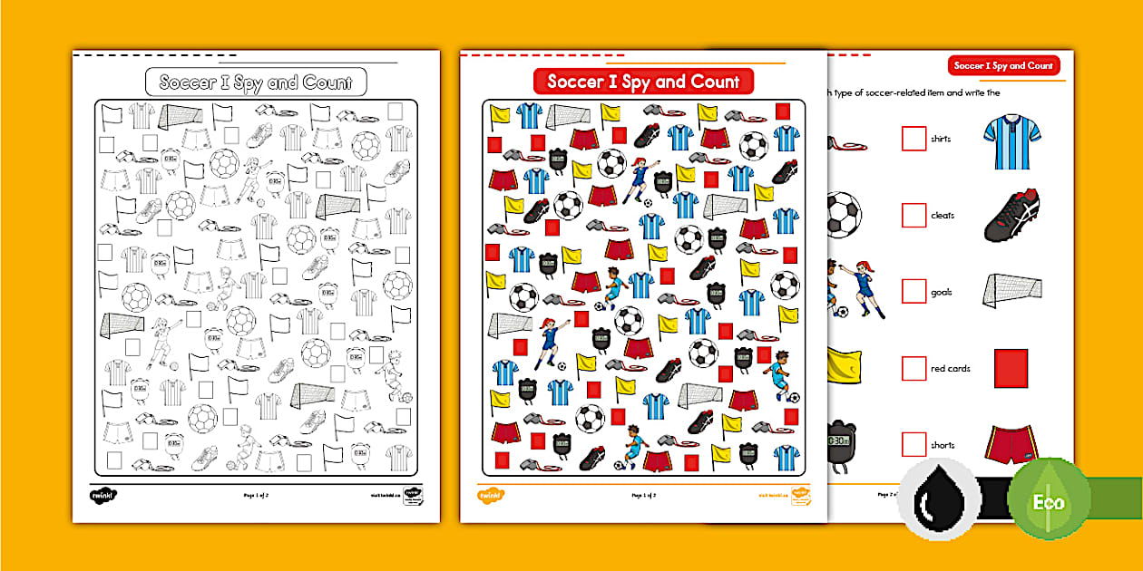 FREE Printable Soccer Worksheets: I Spy & Count to 20