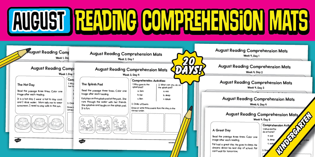August Kindergarten Reading Comprehension Mats - Twinkl