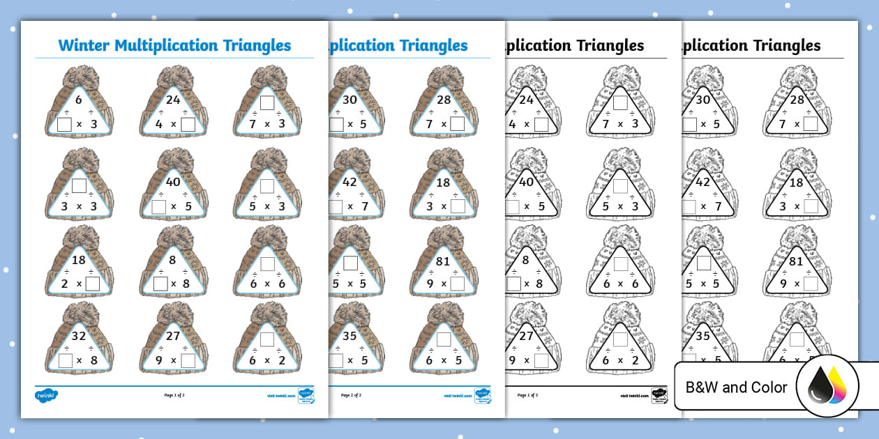 Winter Multiplication Triangles for 3rd-5th Grade - Twinkl