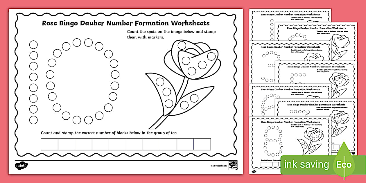 Rose Bingo Dauber Number Formation Worksheets - Twinkl