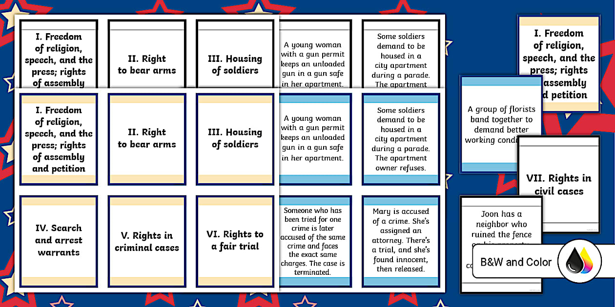 Constitution Day Bill of Rights Scenario Matching Cards
