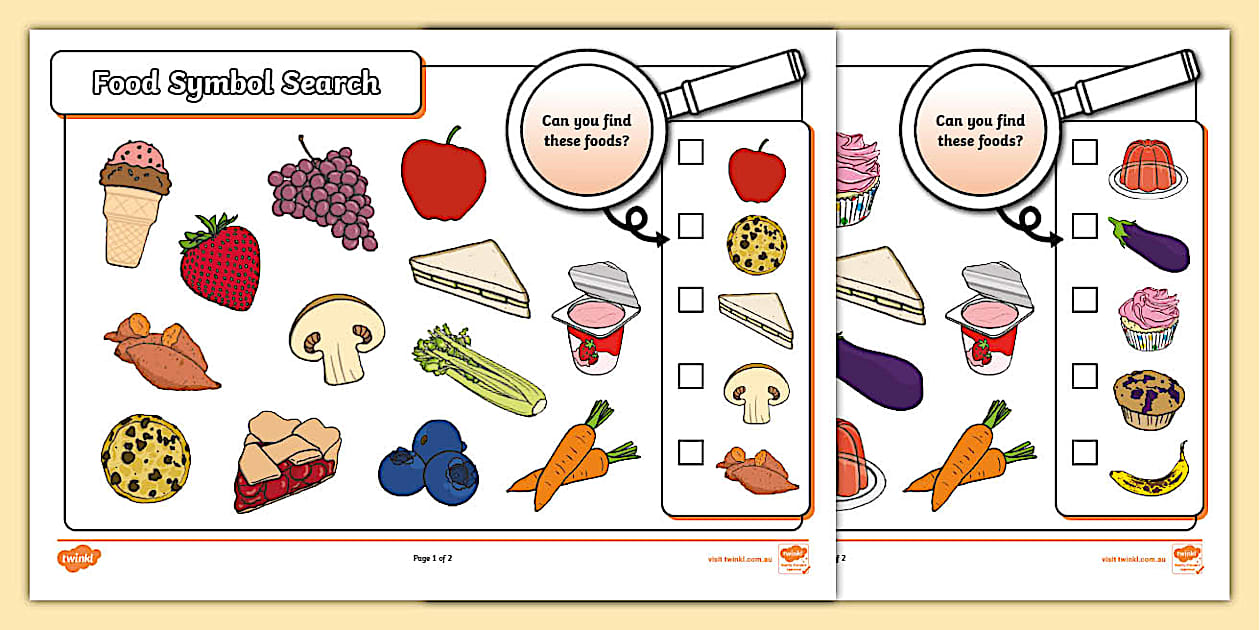 Food Symbol Search | Twinkl EYLF Resources (teacher made)