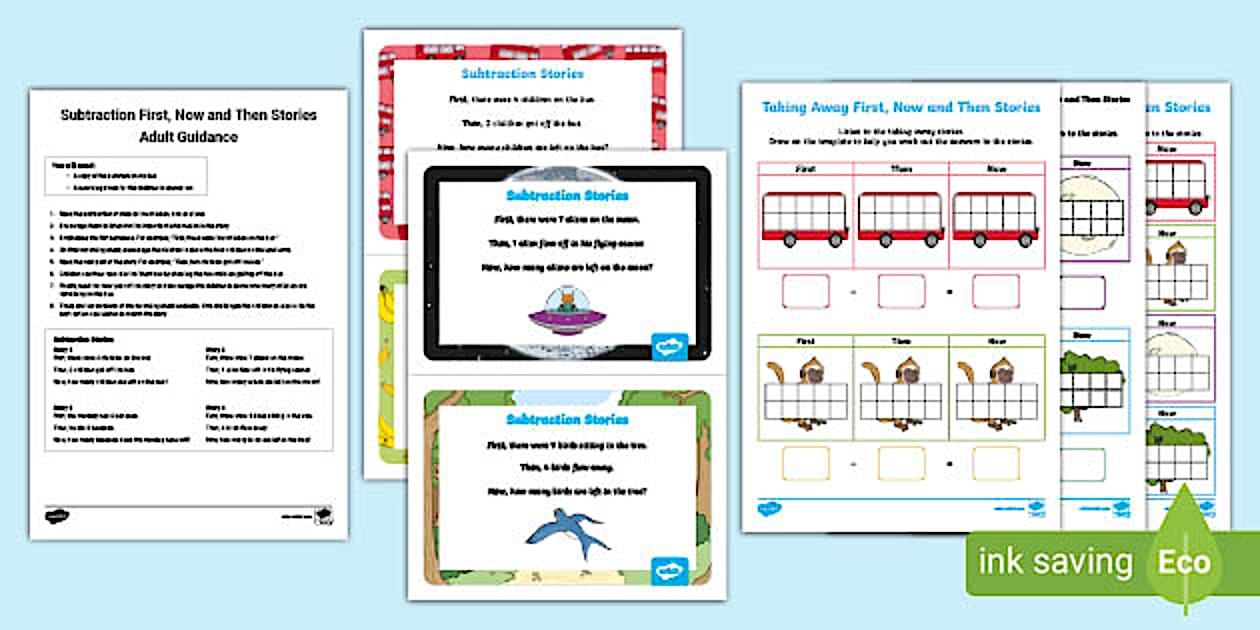 Editable Subtraction First, Then and Now Stories Activity