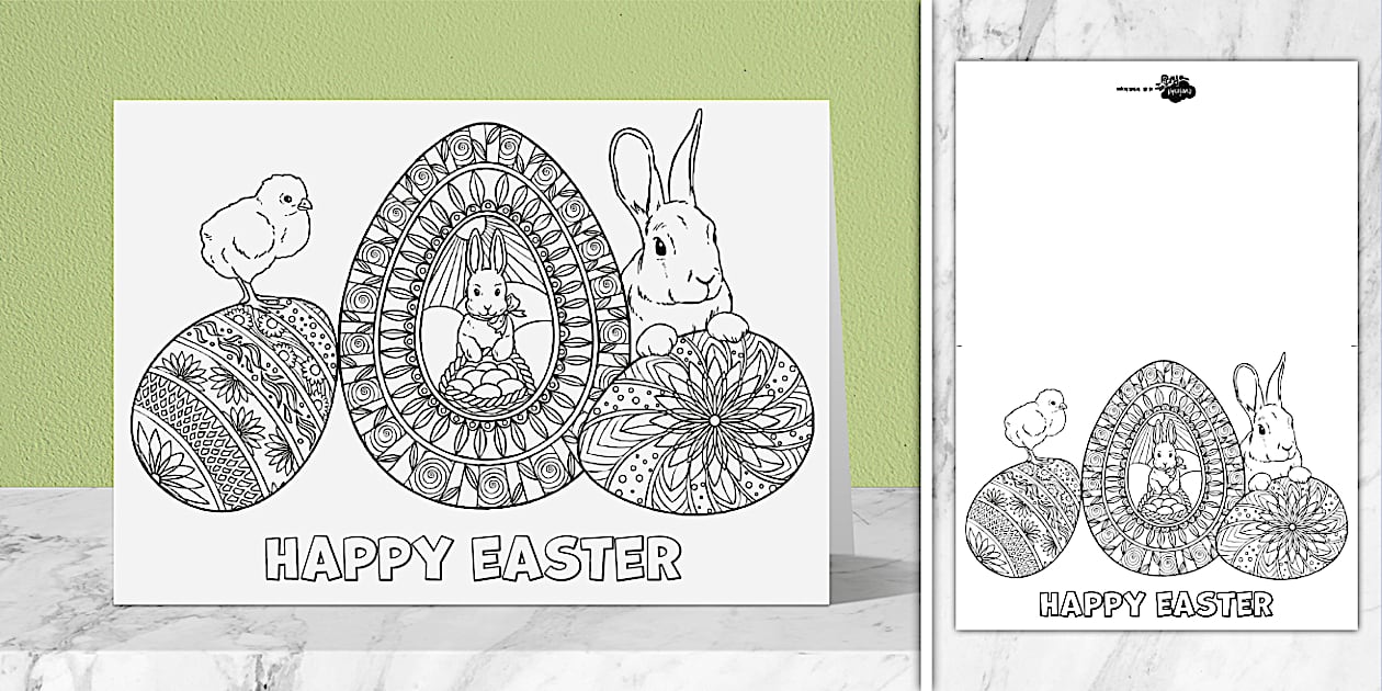 Bunny and Chick Easter Colouring Card | Twinkl Party