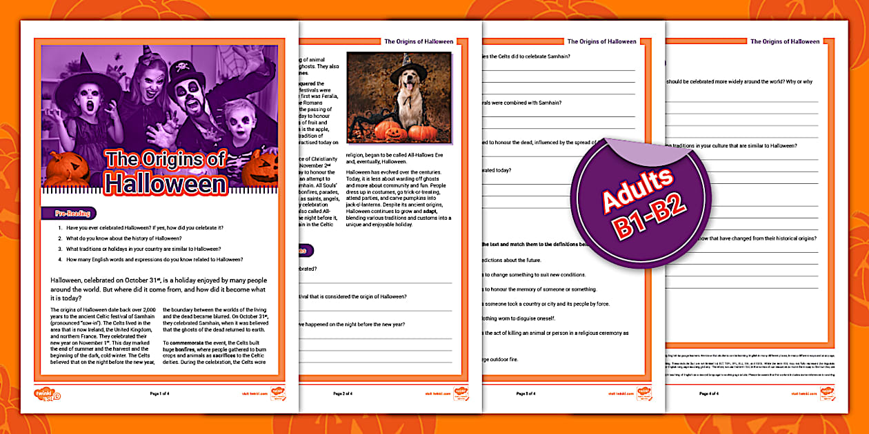 ESL Origins of Halloween Reading Comprehension [Adults, B1-B2]]