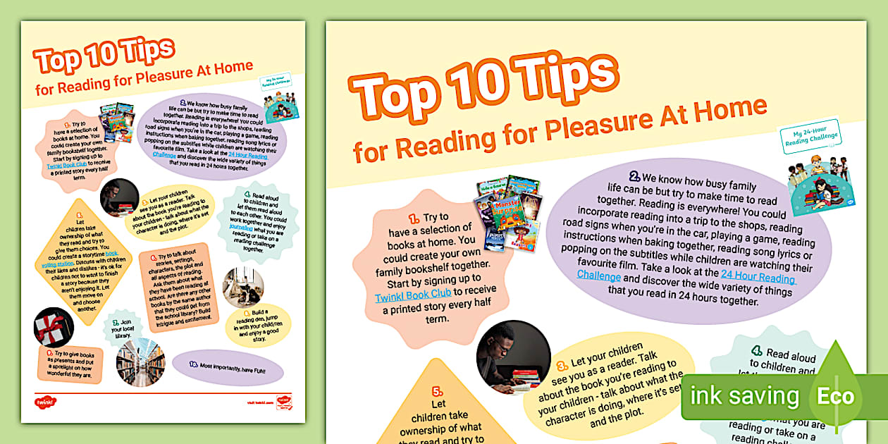 Top 10 Tips for Reading for Pleasure at Home (teacher made)