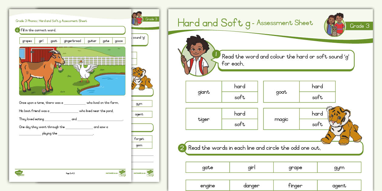 Grade 3 Phonics: Hard and Soft g Assessment Sheet - Twinkl
