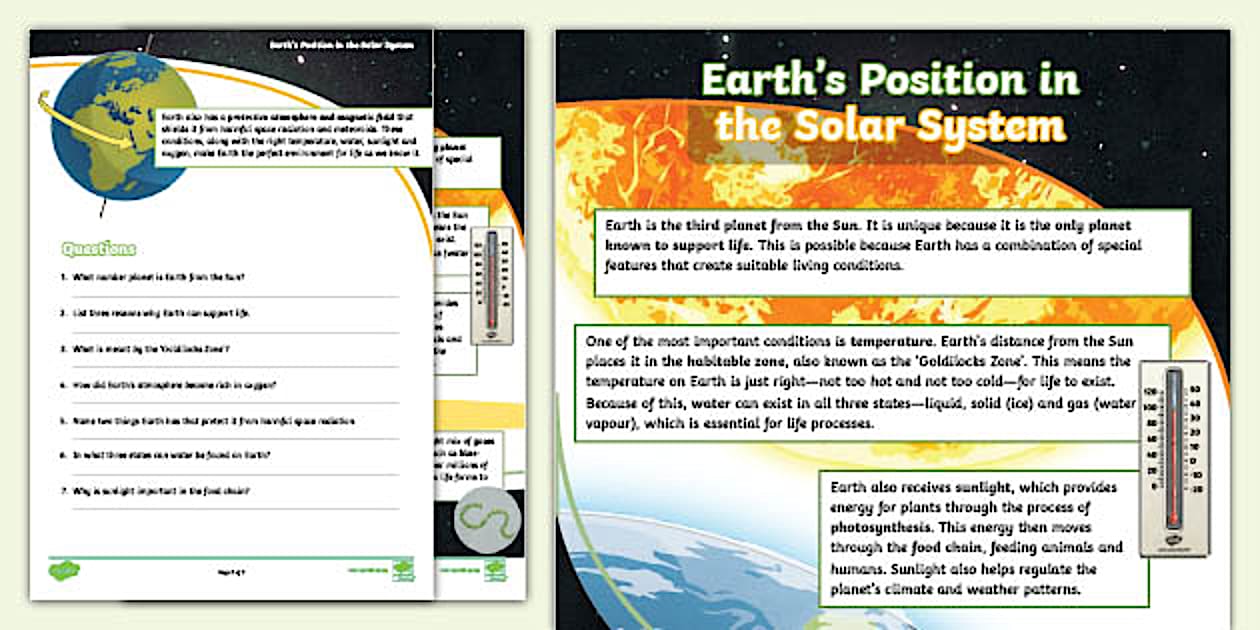 Grade 8 NS - Earth's Position in Solar System Worksheet CAPS