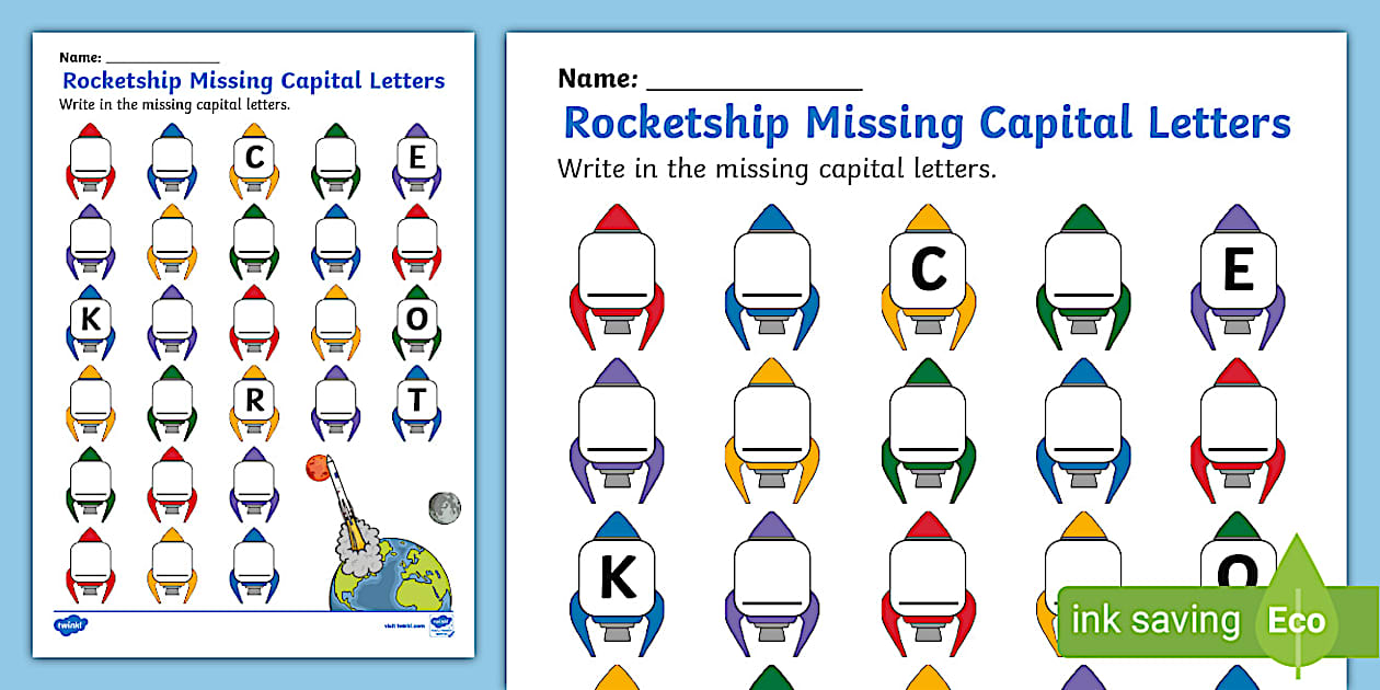 Rocket Missing Capital Letters Worksheet (teacher made)