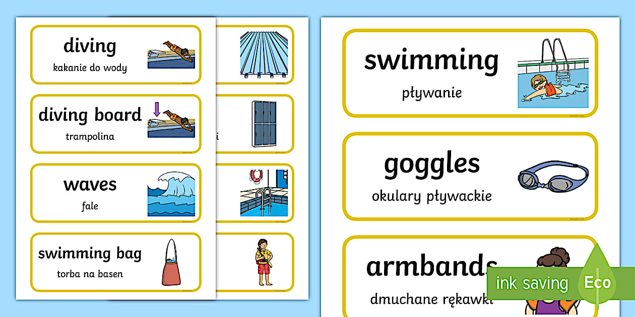 Swimming Pool Word Cards Polish Translation - Twinkl