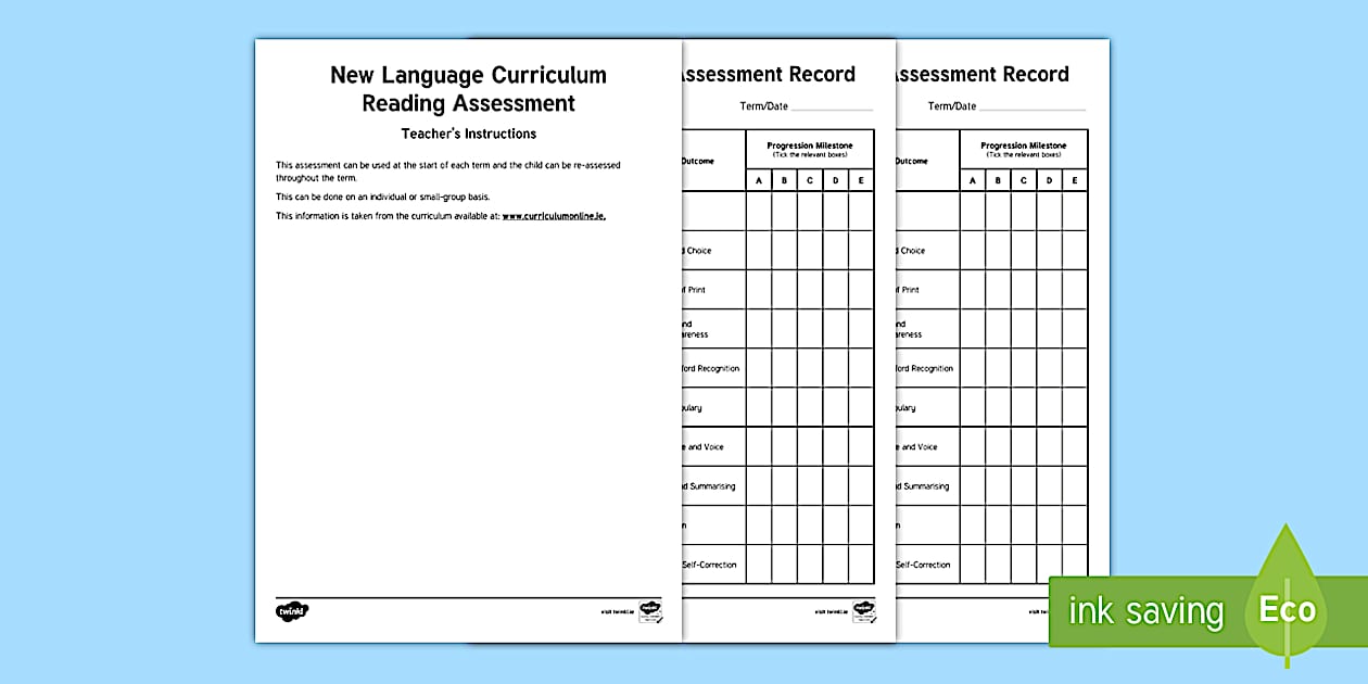 New Language Curriculum Infants Reading Assessment Tracker
