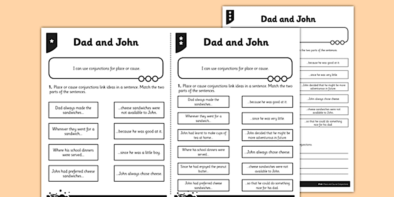 Place Cause Conjunctions Differentiated Activity - Twinkl