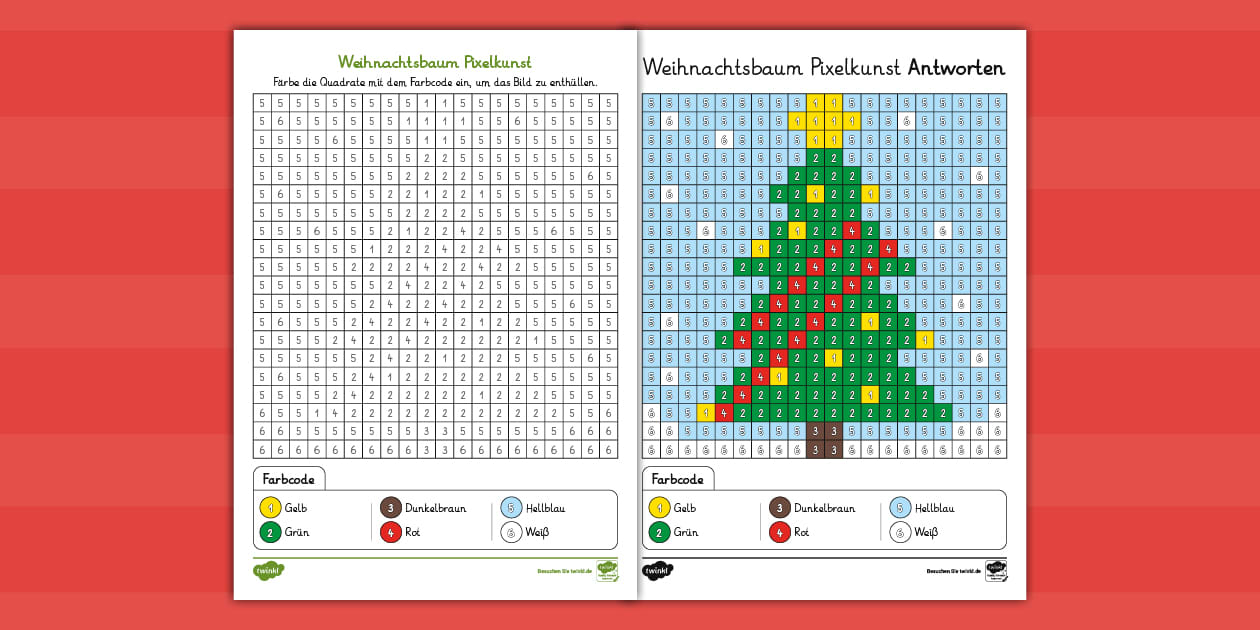 Weihnachtsbaum - Pixelkunst Vorlage (teacher made) - Twinkl