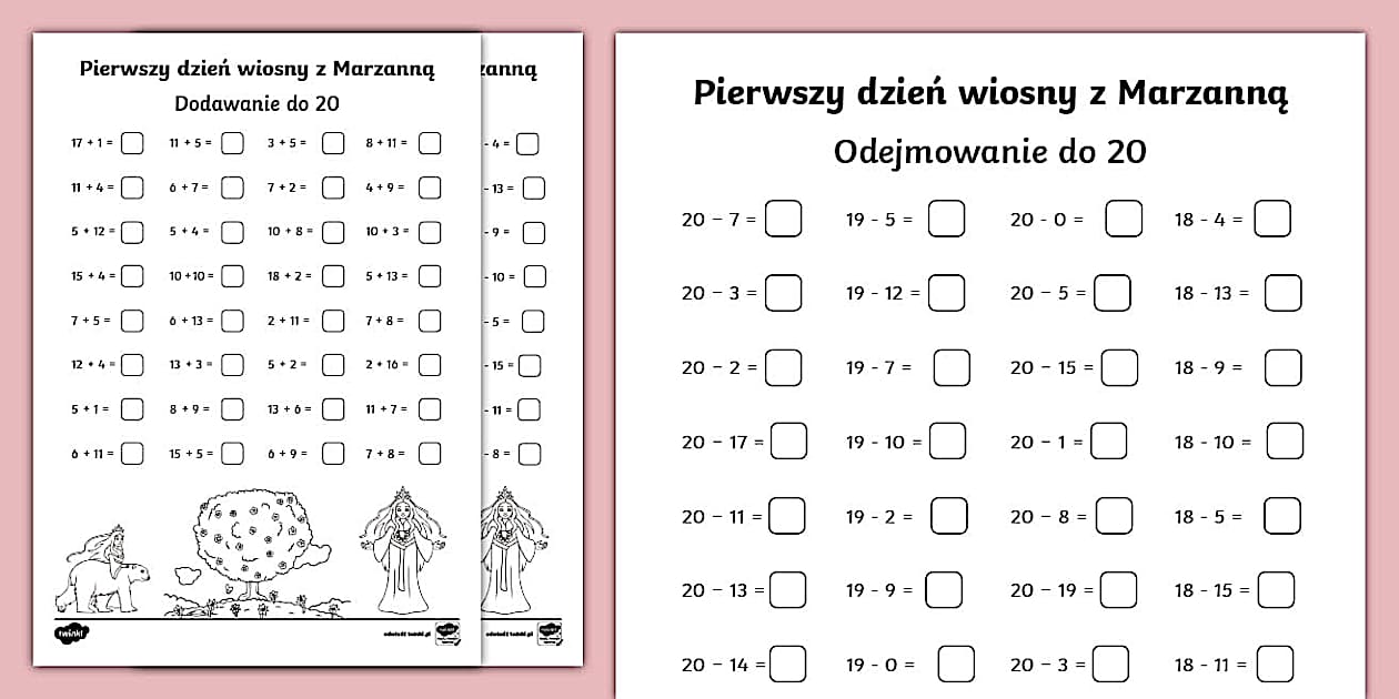 Dodawanie i odejmowanie do 20 | Marzanna | Początek wiosny