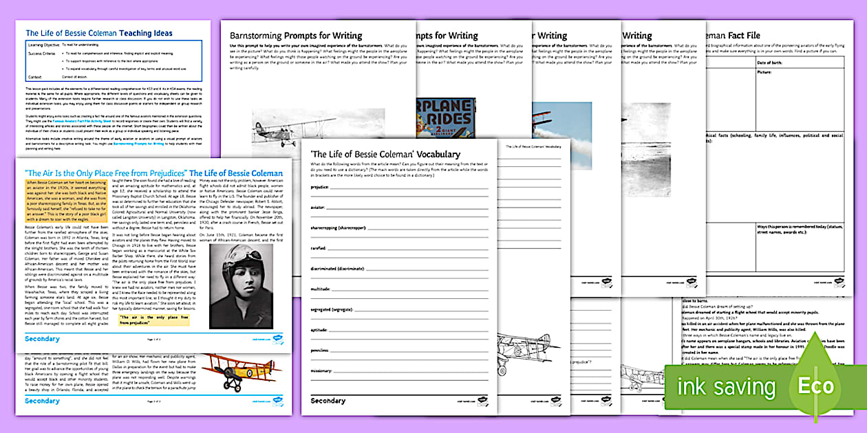 The Life of Bessie Coleman Reading Comprehension Activity