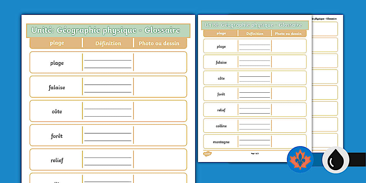 Physical Geography Glossary Activity French (teacher made)