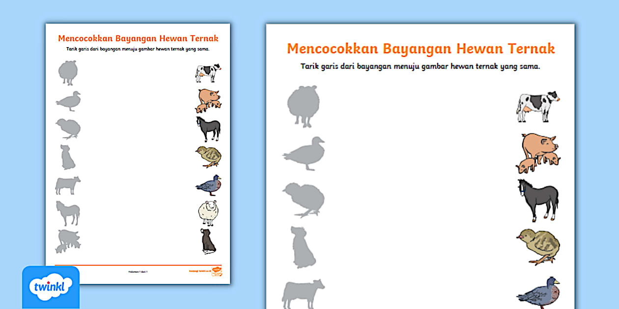 Lembar Mencocokkan Bayangan Hewan Ternak (Teacher-Made)