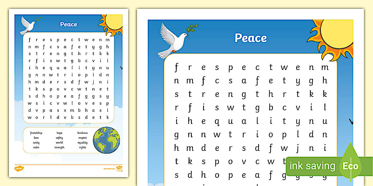 KS1 Peace Word Search (Teacher-Made) - Twinkl