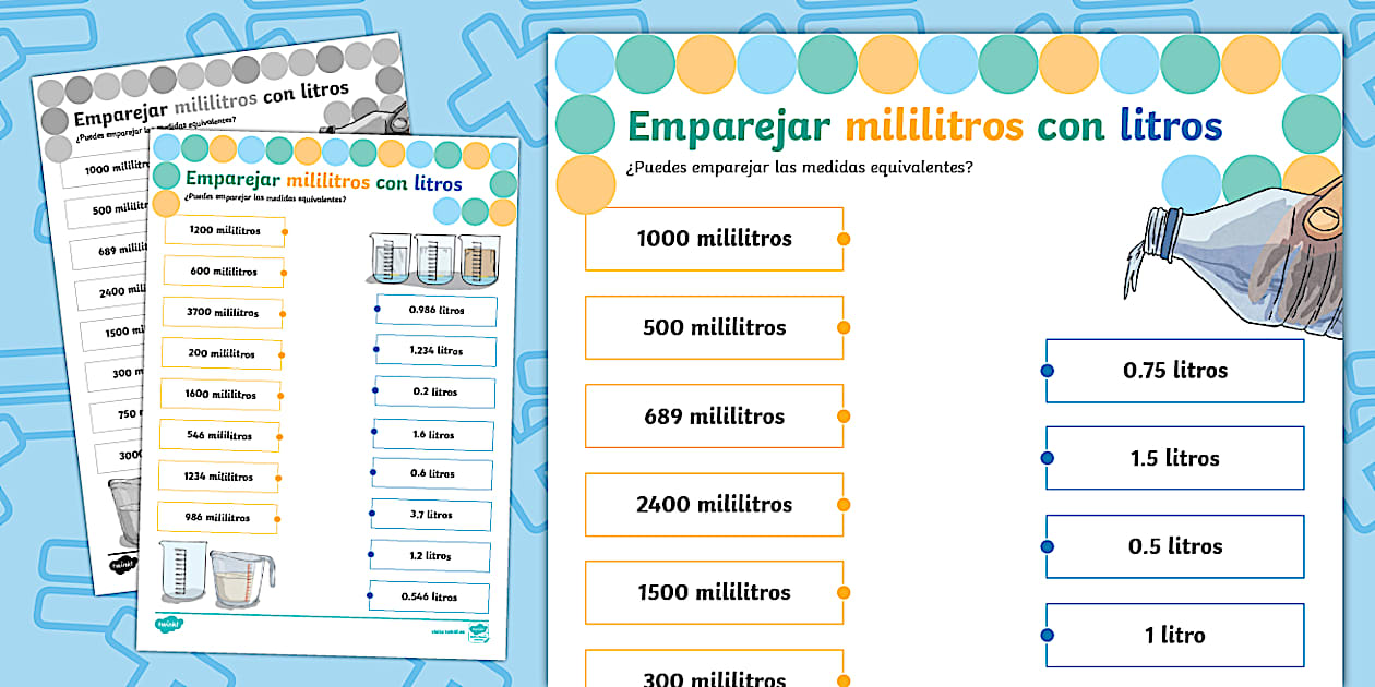 * NEW * Ficha de actividad: Emparejar mililitros con litros