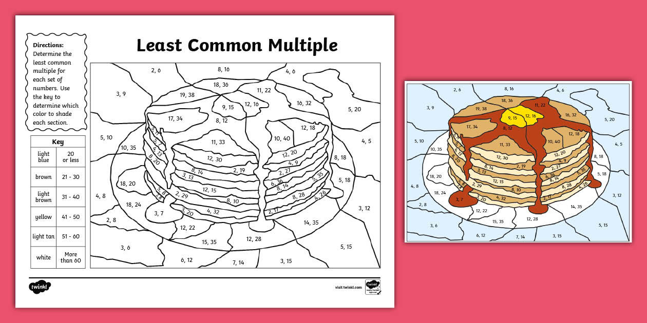 6th Gr LCM Pancake Stacks Color by Number Math Worksheet