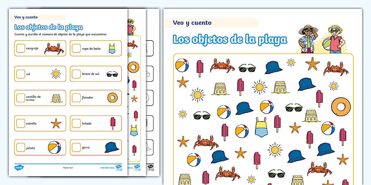 Atención y concentración: contar la cantidad de objetos versión la playa