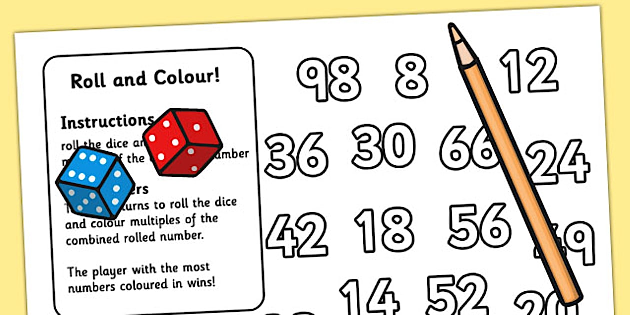 Multiplication Roll and Color Activity (Two Dice) - Twinkl