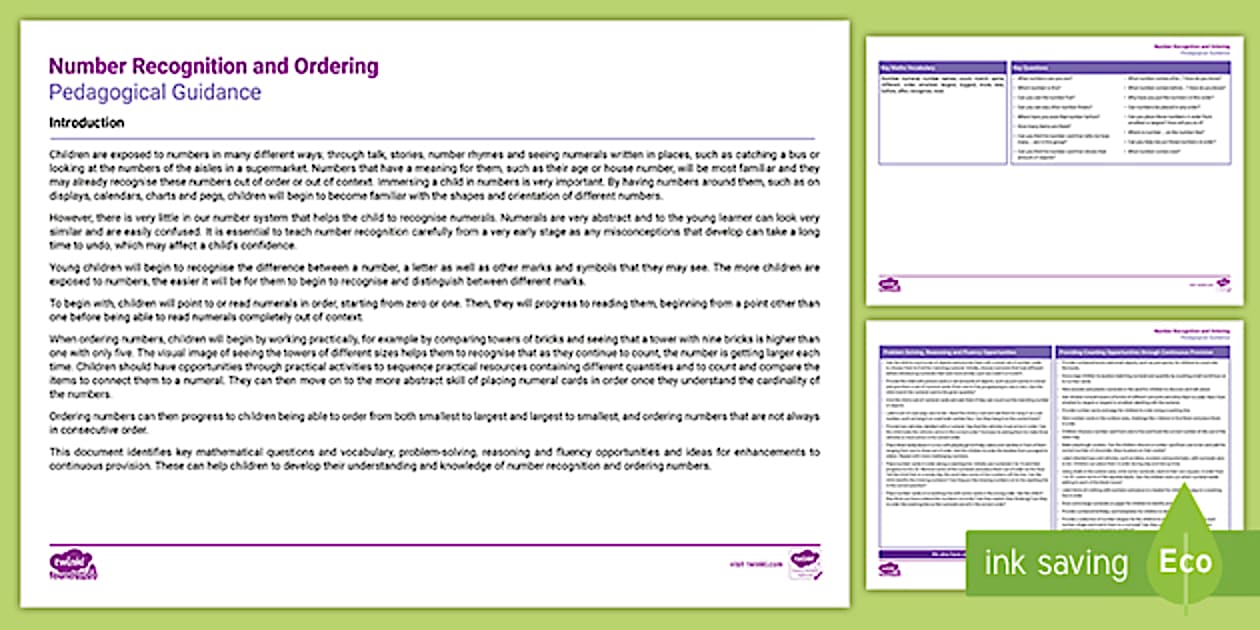 👉 EYFS Maths Pedagogical Guidance: Number Recognition and Ordering
