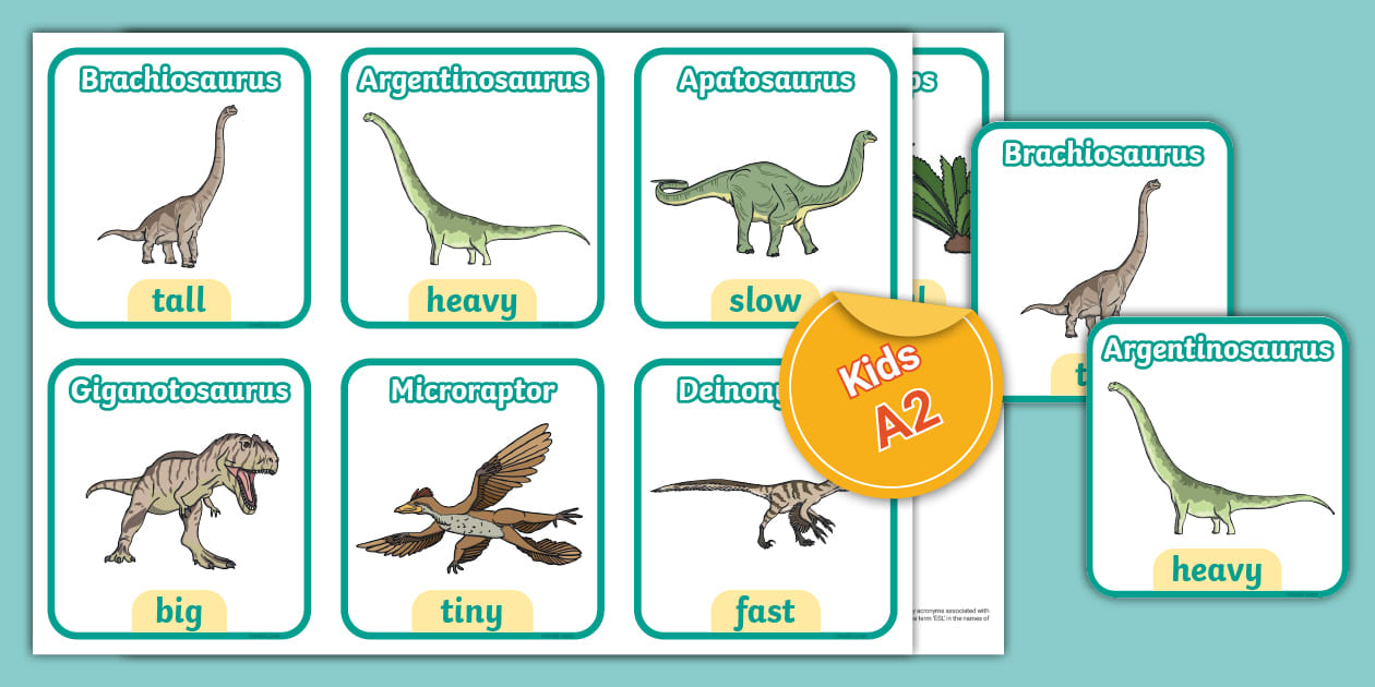 ESL Dinosaur Comparatives Flashcards for Kids (teacher made)