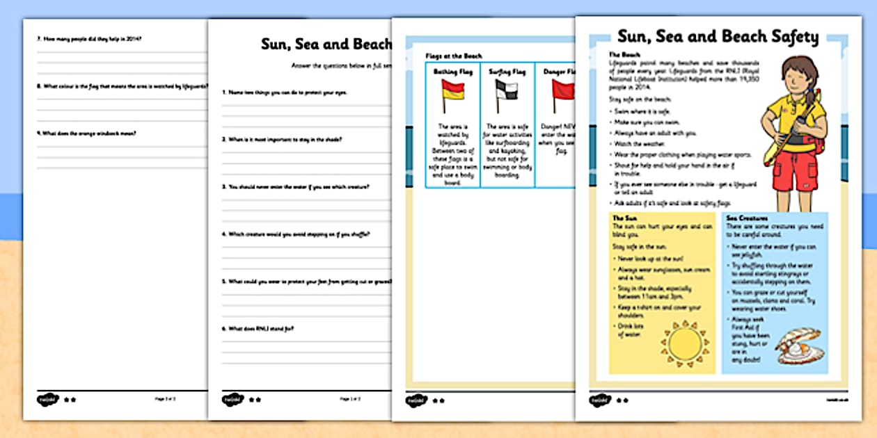 Sun, Sea and Beach Safety Differentiated Reading Comprehension