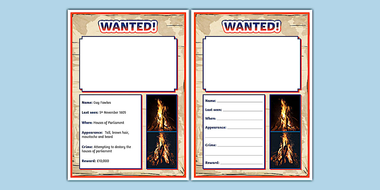 Guy Fawkes Wanted Photo Display Poster (Teacher-Made)