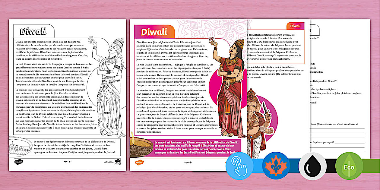 Diwali Reading Comprehension Activity French (Teacher-Made)