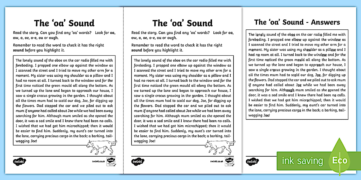 oa Sound Worksheet - NI Phase 4b Phonics - Twinkl