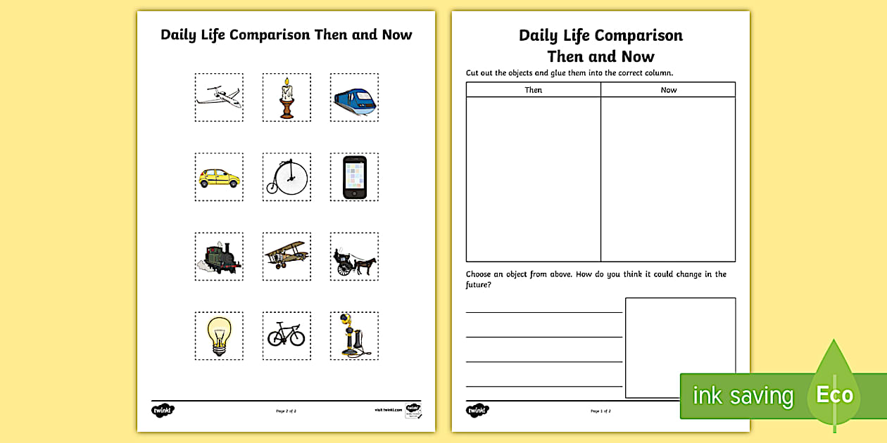 Daily Life Then And Now Year 1 History Worksheet - Twinkl