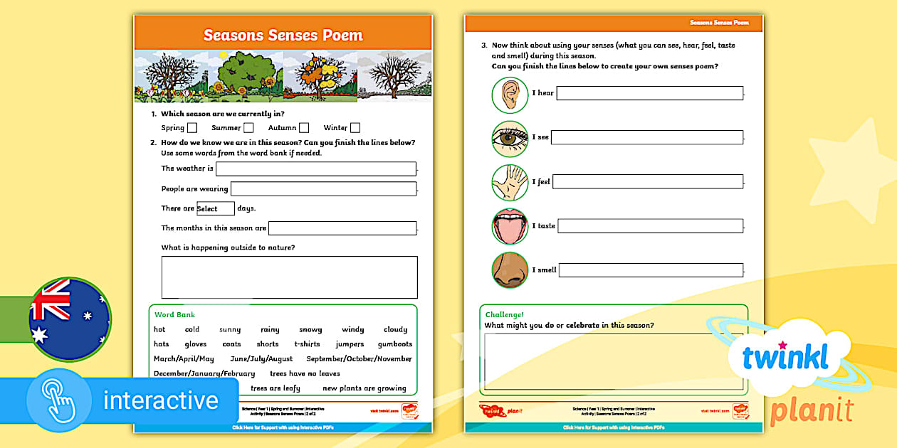Year 1 Science Seasons Interactive Activity 2 - Twinkl