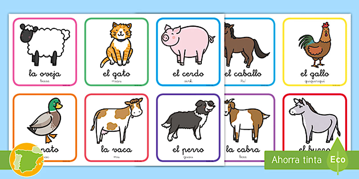Tarjetas: Los sonidos de los animales de la granja - Twinkl